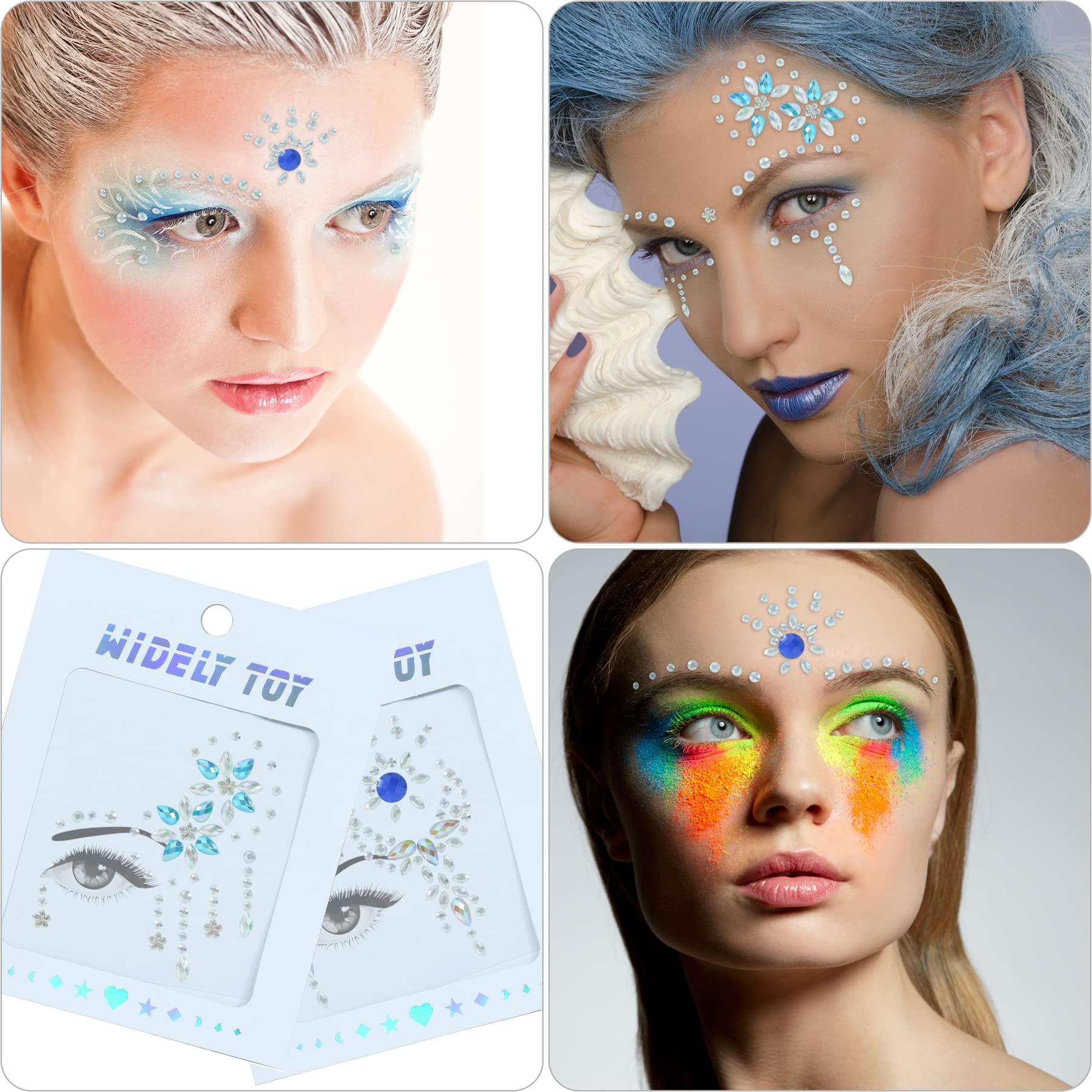 Luminous Face Gems, 8Sets Noctilucent Face Jewels Stick on Eyes Body Rave Festival Makeup Glow In Dark-Rhinestones Jewelry Temporary Tattoos Stickers Halloween Costumes and Parties Accessories