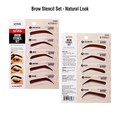 Kiss New York Professional Instant Brow Stamp and Stencil Kit Powder Stamp Eyebrow Shaping Kit (Stencil-Natural)