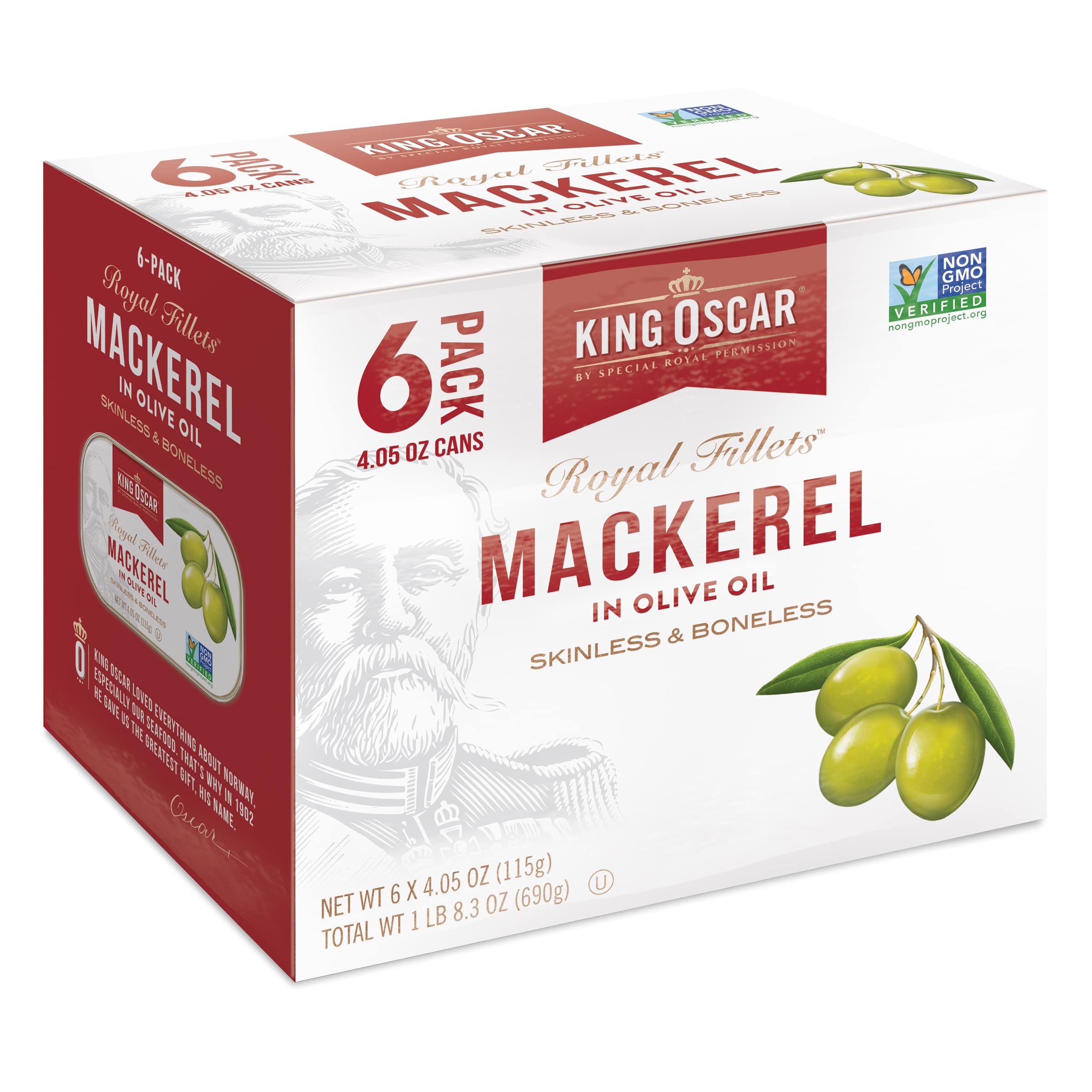 King Oscar Skinless & Boneless Mackerel in Olive Oil, 4.05-Ounce Cans (Pack of 6)