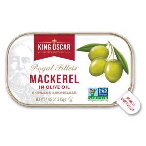 King Oscar Skinless & Boneless Mackerel in Olive Oil, 4.05-Ounce Cans (Pack of 6)