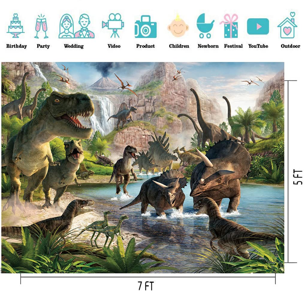 CYLYH 7x5ft Dinosaur Photo Backdrop Dinosaur Park Theme Backdrop Dinosaur Photography Background for Boy Girl Birthday Party Banner Newborn Baby Shower Decoration Photo D596