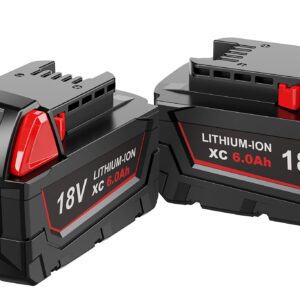 New Replacement Milwaukee M18 Battery Pack High Output 6.0Ah 18V for Milwaukee M18 Batteries Lithium 48-11-1862 48-11-1852 48-11-1850 48-11-1840 48-11-1822 48-11-1828 48-11-1815 Battery Pack (2-Pack)