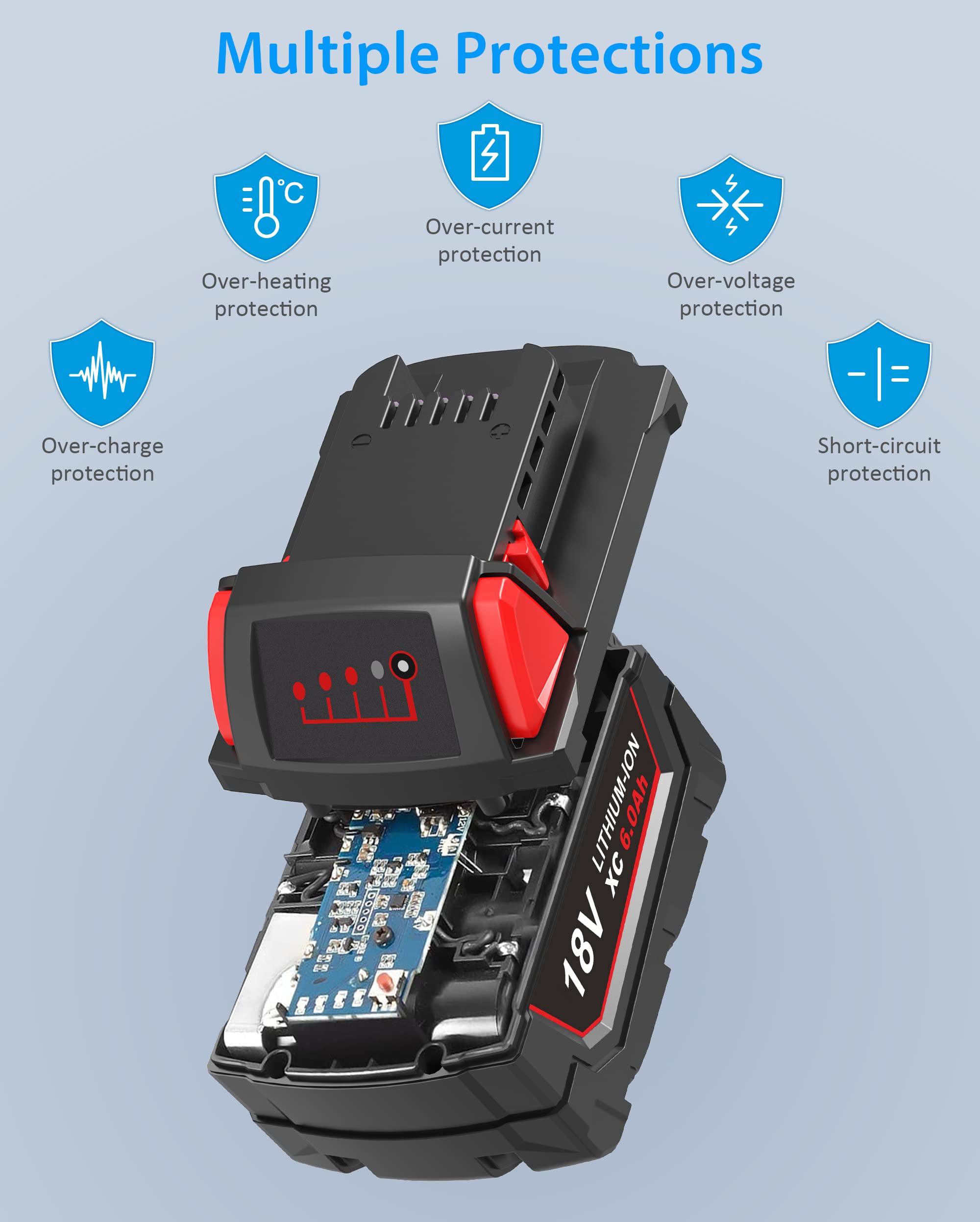 New Replacement Milwaukee M18 Battery Pack High Output 6.0Ah 18V for Milwaukee M18 Batteries Lithium 48-11-1862 48-11-1852 48-11-1850 48-11-1840 48-11-1822 48-11-1828 48-11-1815 Battery Pack (2-Pack)