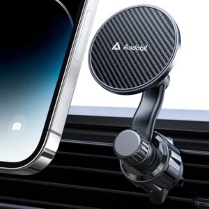 andobil magnetic phone holder for car [20 upgraded strong magnets & never blocking vent] for magsafe car mount, 360° rotate-freely, car phone mount fit for iphone 15 14 13 12 pro max samsung s24 s23