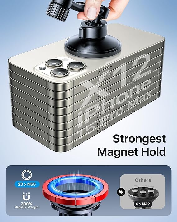 andobil Magnetic Phone Holder for Car [20 Upgraded Strong Magnets & Never Blocking Vent] for MagSafe Car Mount, 360° Rotate-Freely, Car Phone Mount Fit for iPhone 15 14 13 12 Pro Max Samsung S24 S23