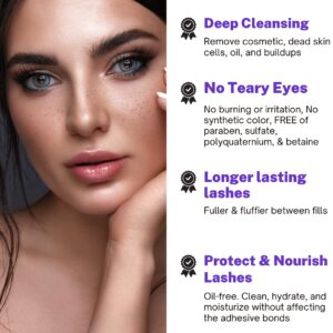 Eyelash Cleanser for Extensions Kit - Sensitive Lash Wash for Eyelash Extensions and Natural Lashes | Oil FREE Makeup & Mascara Remover Lash Cleaner Shampoo - Salon and Home Use (60 ml)