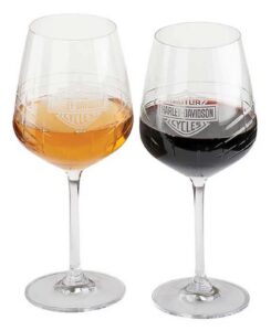 harley-davidson crystal wine glass set, frosted b&s logo - set of two 20 oz.