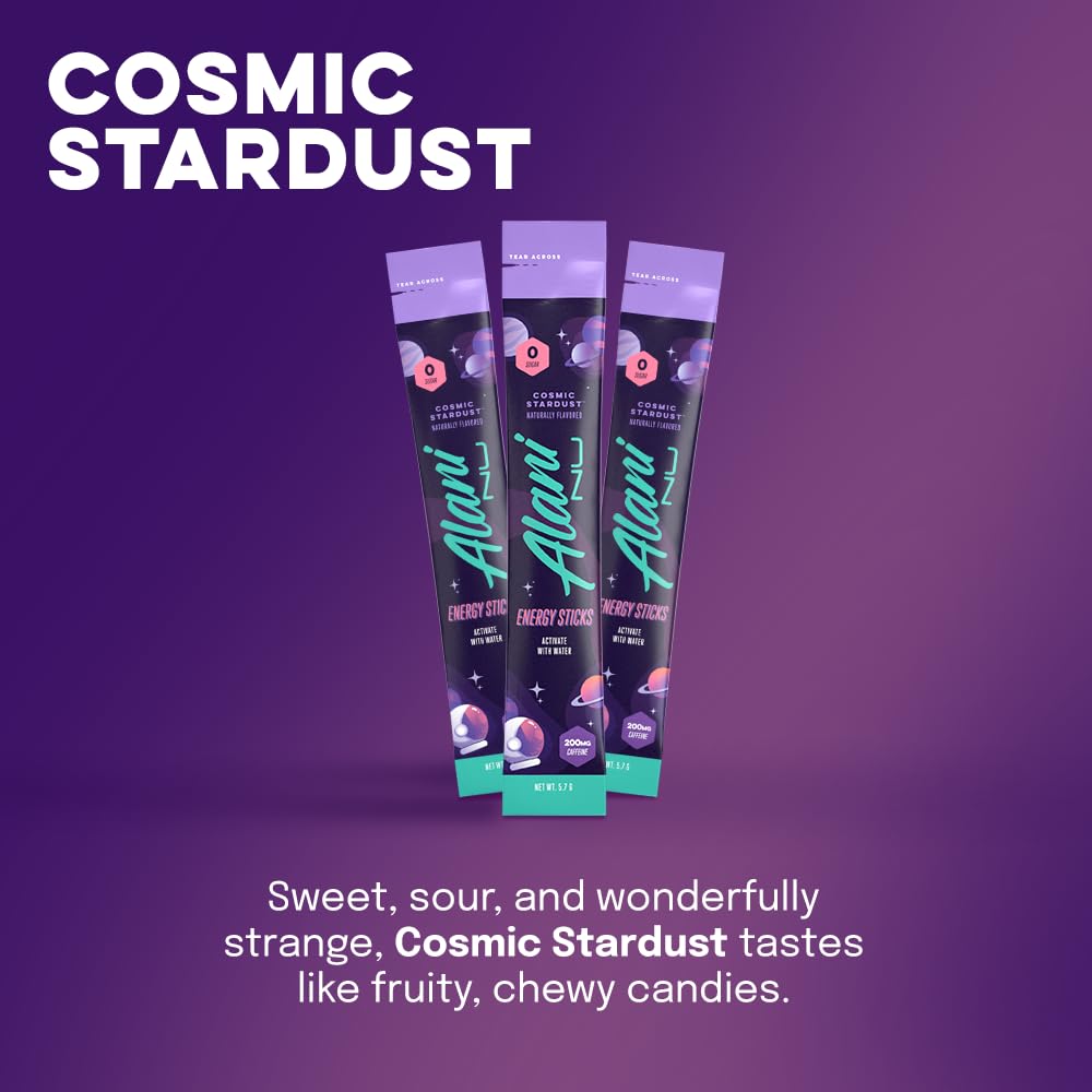 Alani Nu COSMIC STARDUST Energy Sticks | Energy Drink Powder | 200mg Caffeine | Pre Workout Performance with Antioxidants | On-The-Go Drink Mix | Biotin, B Vitamins | Zero Sugar | 5 Calories | 10 Pack