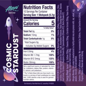 Alani Nu COSMIC STARDUST Energy Sticks | Energy Drink Powder | 200mg Caffeine | Pre Workout Performance with Antioxidants | On-The-Go Drink Mix | Biotin, B Vitamins | Zero Sugar | 5 Calories | 10 Pack