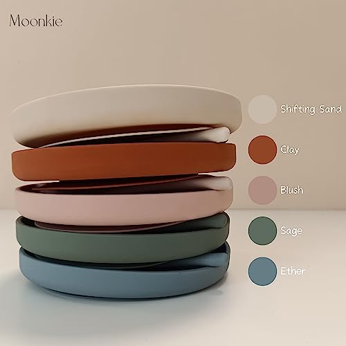 Moonkie Suction Plates for Baby with Lids | Non-Slip Divided Plates with Suction Base | BPA-Free 100% Silicone Plate for Baby & Toddler | Dishwasher & Microwave - 2 Pack