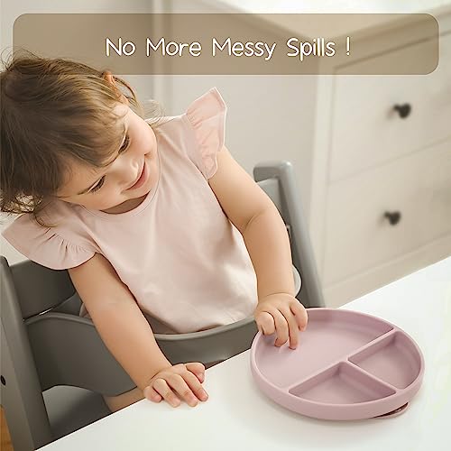 Moonkie Suction Plates for Baby with Lids | Non-Slip Divided Plates with Suction Base | BPA-Free 100% Silicone Plate for Baby & Toddler | Dishwasher & Microwave - 2 Pack