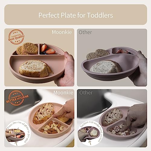 Moonkie Suction Plates for Baby with Lids | Non-Slip Divided Plates with Suction Base | BPA-Free 100% Silicone Plate for Baby & Toddler | Dishwasher & Microwave - 2 Pack