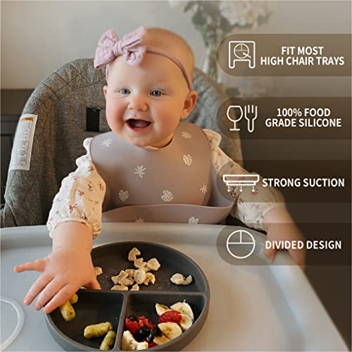 Moonkie Suction Plates for Baby with Lids | Non-Slip Divided Plates with Suction Base | BPA-Free 100% Silicone Plate for Baby & Toddler | Dishwasher & Microwave - 2 Pack