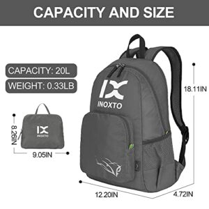 INOXTO 20L Lightweight Hiking Backpack Small Foldable Hiking Daypack for Outdoor Hiking Travel Camping (Grey)