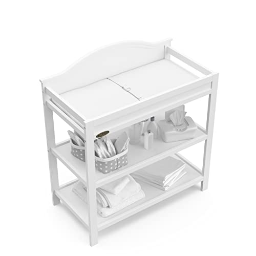 Graco Clara Changing Table (White) - GREENGUARD Gold Ceritifed, Includes Bonus Water-Resistant Changing Table Pad with Safety Strap, 2 Open Shelves