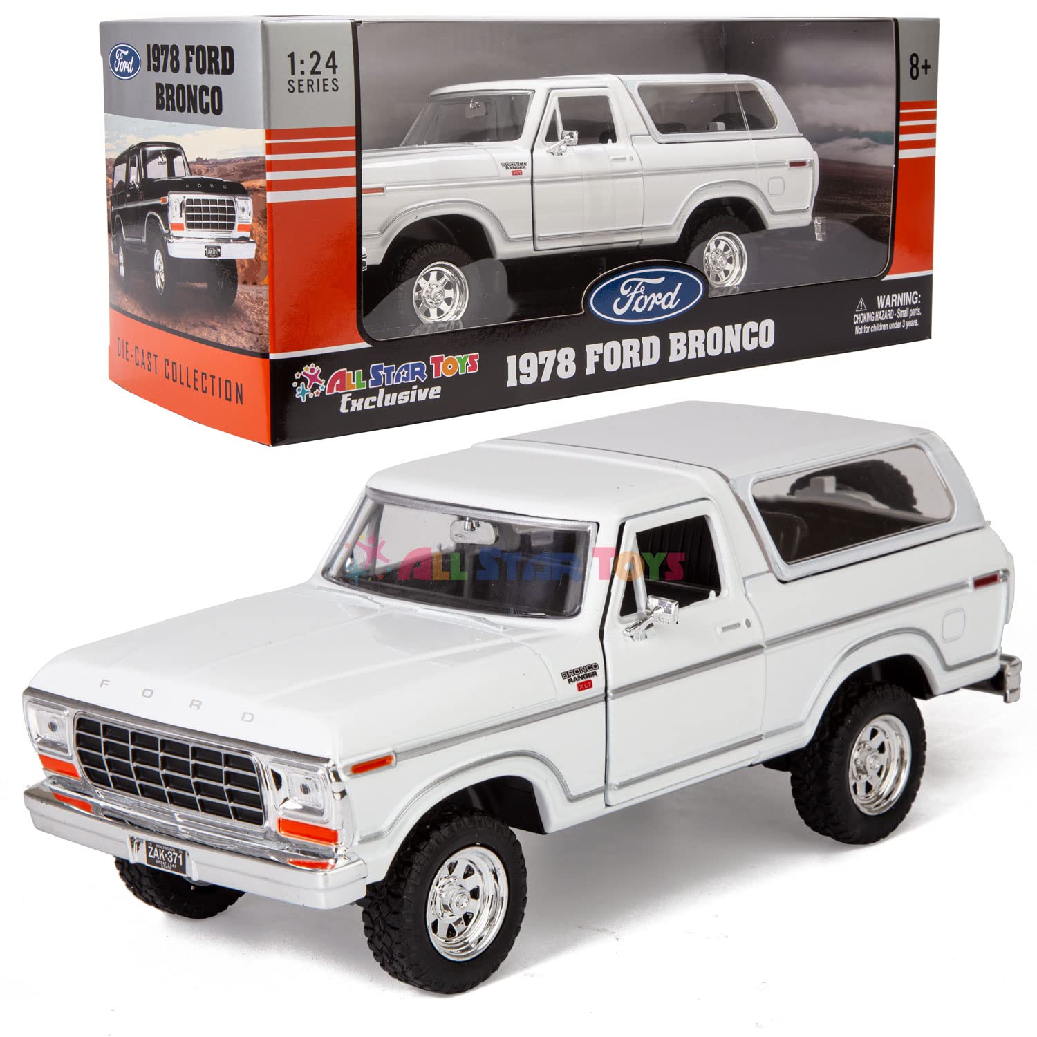 1978 Ford Bronco 1:24 Diecast Model Car White SUV SUT Truck Motormax All Star Toys Exclusive 79371