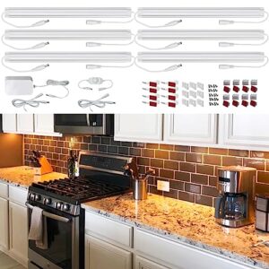 durpar under cabinet led lighting kit plug in, 6 pcs 12 inches cabinet light strips, super bright, for kitchen cabinets counter, closet, shelf lights, warm white (6 bars kit)