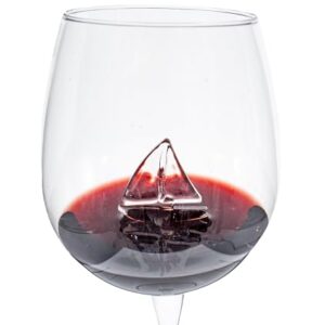 Sailing Wine Glasses Sail boat for Wine - Italian Cabernet Red Wine Glass With 3D Sailboat Inside - Creative Crystal Clear Cup Wine Glass Goblet Flute Lead-free - Perfect for Homes, Bars, Party (2pc)