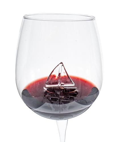 Sailing Wine Glasses Sail boat for Wine - Italian Cabernet Red Wine Glass With 3D Sailboat Inside - Creative Crystal Clear Cup Wine Glass Goblet Flute Lead-free - Perfect for Homes, Bars, Party (2pc)