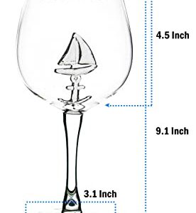 Sailing Wine Glasses Sail boat for Wine - Italian Cabernet Red Wine Glass With 3D Sailboat Inside - Creative Crystal Clear Cup Wine Glass Goblet Flute Lead-free - Perfect for Homes, Bars, Party (2pc)