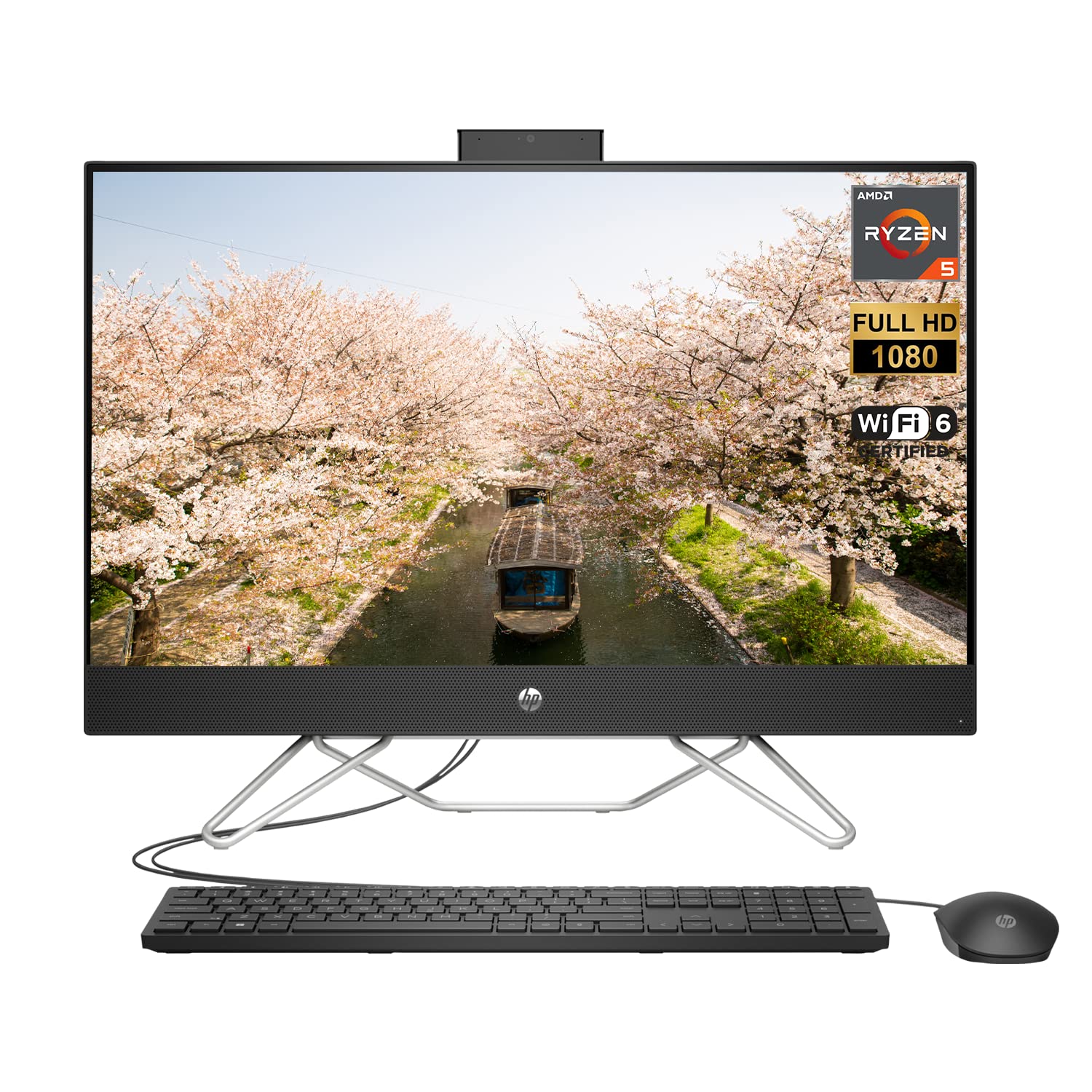 HP 27 All-in-One Desktop, 27" FHD Display, AMD Ryzen 5 5625U, 32GB RAM, 1TB SSD + 2TB HDD, Pop-up Webcam, RJ45, HDMI, Bluetooth, Wi-Fi 6, Wired KB & Mouse, Windows 11 Home, Black