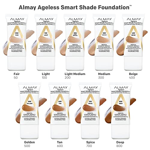 Almay Anti-Aging Foundation, Smart Shade Face Makeup with Hyaluronic Acid, Niacinamide, Vitamin C & E, Hypoallergenic, -Fragrance Free, 400 Beige, 1 Fl Oz (Pack of 1)