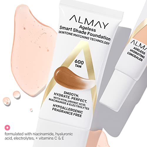 Almay Anti-Aging Foundation, Smart Shade Face Makeup with Hyaluronic Acid, Niacinamide, Vitamin C & E, Hypoallergenic, -Fragrance Free, 400 Beige, 1 Fl Oz (Pack of 1)