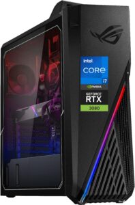 asus rog strix gaming desktop, intel core i7-11700kf processor, nvidia geforce rtx 3080, 32gb ddr4 ram, 1tb ssd + 2tb hdd, wi-fi 6, usb type-c, hdmi, displayport, windows 11 home, black