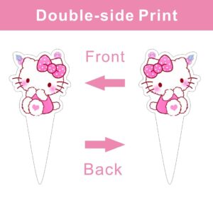 25pcs Kitty Cake Decorations with 1pcs Cake Topper, 24pcs Cupcake Toppers for Girls Birthday Party Decorations