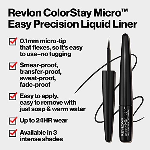 REVLON ColorStay Micro Easy Precision Liquid Eyeliner, Waterproof, Smudgeproof, Longwearing with Micro Felt Tip, 301 Blackout, 0.057 fl. oz