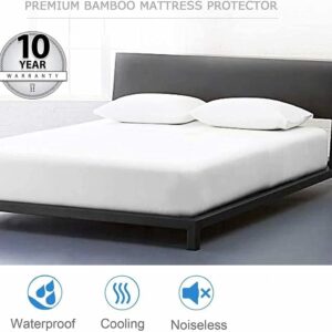 King&Twin Size Cooling Waterproof Mattress Protector Pad Bed Cover,Bamboo Terry Top Breathable Fitted Sheet Style Deep Pocket Soft Noiseless Waterproof Matressprotector Twin for Bed Kids Adults