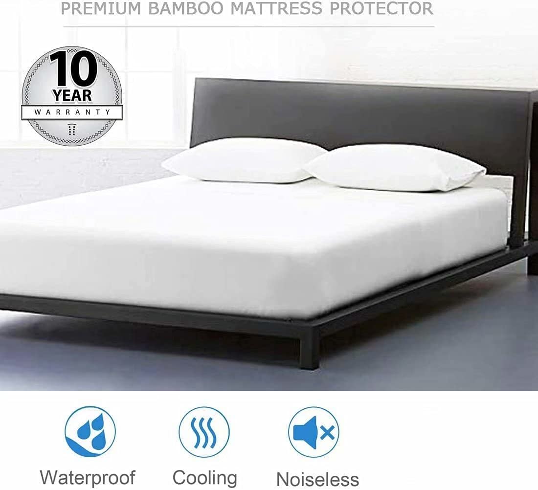 King&Twin Size Cooling Waterproof Mattress Protector Pad Bed Cover,Bamboo Terry Top Breathable Fitted Sheet Style Deep Pocket Soft Noiseless Waterproof Matressprotector Twin for Bed Kids Adults