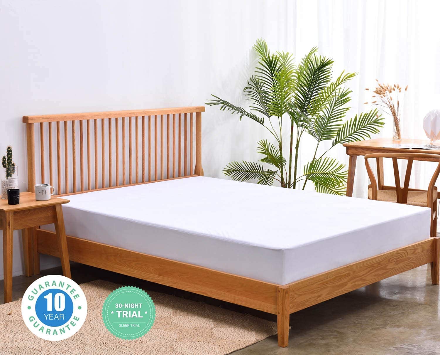 King&Twin Size Cooling Waterproof Mattress Protector Pad Bed Cover,Bamboo Terry Top Breathable Fitted Sheet Style Deep Pocket Soft Noiseless Waterproof Matressprotector Twin for Bed Kids Adults