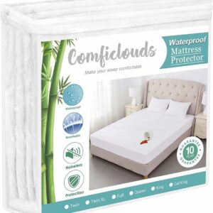 King&Twin Size Cooling Waterproof Mattress Protector Pad Bed Cover,Bamboo Terry Top Breathable Fitted Sheet Style Deep Pocket Soft Noiseless Waterproof Matressprotector Twin for Bed Kids Adults