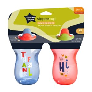 Tommee Tippee Sippee Cup, Water Bottle for Toddlers, Spill-Proof, BPA Free, 10oz, 9m+, 2 Count, Blue and Red