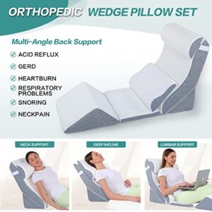 Ganaver 6Pcs Wedge Pillow for Sleeping, Orthopedic Bed Wedge Pillows for After Surgery, Foam Sit Up Pillow Wedge for Back, Shoulder Support, Leg Elevation, Acid Reflux, Gerd, Snoring White Navy