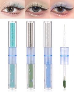 lysdefeu 2 in 1 long lasting glitter liquid matte eye shadow, green blue shimmer liquid eyeshadow kit – 3 pcs high pigmented velvet cream eyeshadow eyeliner stick, create korean eye makeup