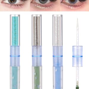 LYSdefeu 2 in 1 Long Lasting Glitter Liquid Matte Eye shadow, Green Blue Shimmer Liquid EyeShadow Kit – 3 Pcs High Pigmented Velvet Cream Eyeshadow Eyeliner Stick, Create Korean Eye Makeup