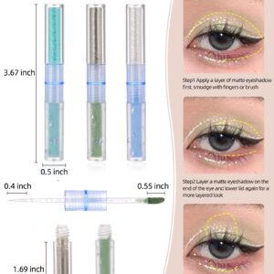 LYSdefeu 2 in 1 Long Lasting Glitter Liquid Matte Eye shadow, Green Blue Shimmer Liquid EyeShadow Kit – 3 Pcs High Pigmented Velvet Cream Eyeshadow Eyeliner Stick, Create Korean Eye Makeup