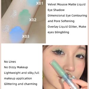 LYSdefeu 2 in 1 Long Lasting Glitter Liquid Matte Eye shadow, Green Blue Shimmer Liquid EyeShadow Kit – 3 Pcs High Pigmented Velvet Cream Eyeshadow Eyeliner Stick, Create Korean Eye Makeup