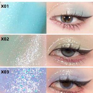 LYSdefeu 2 in 1 Long Lasting Glitter Liquid Matte Eye shadow, Green Blue Shimmer Liquid EyeShadow Kit – 3 Pcs High Pigmented Velvet Cream Eyeshadow Eyeliner Stick, Create Korean Eye Makeup