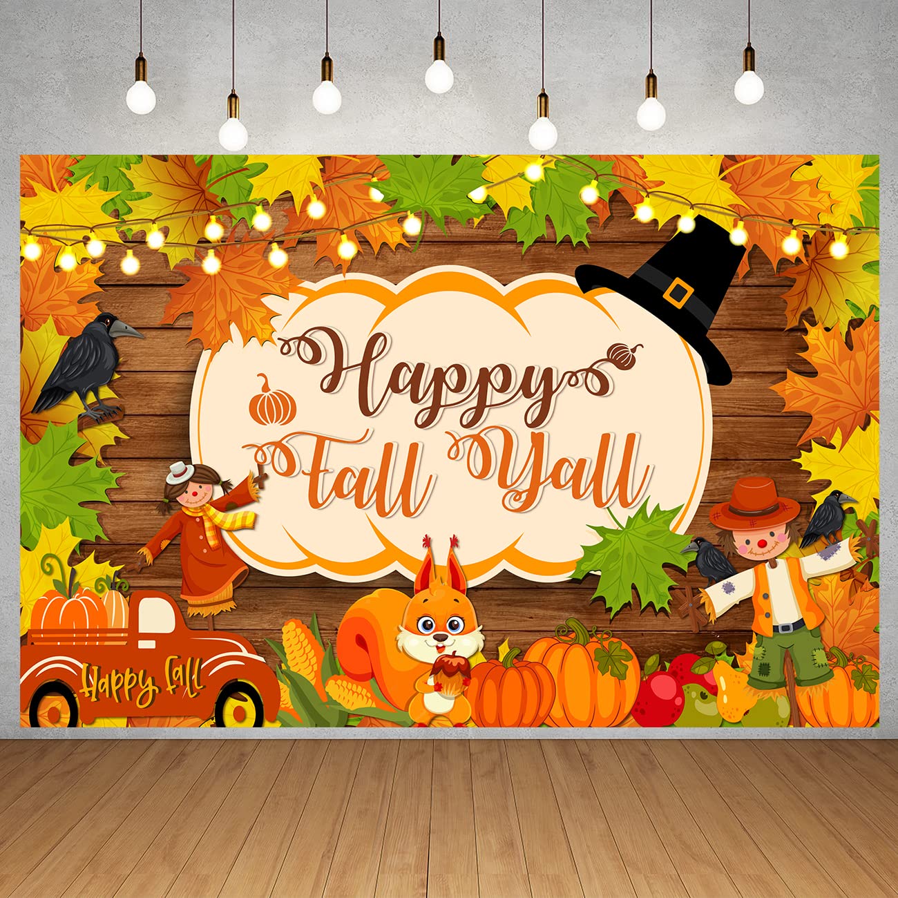 Happy Fall Y'all Backdrop,Fall Party Decorations Thanksgiving Party Backdrop Happy Fall Banner Party Supplies Photography Background