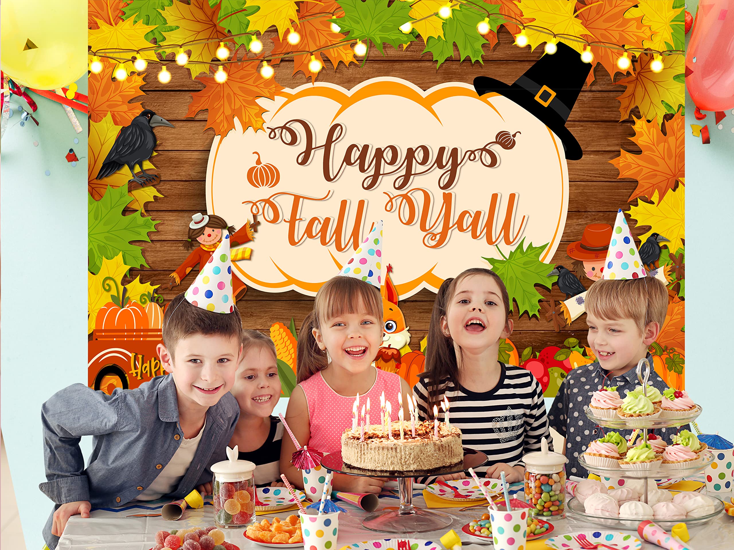 Happy Fall Y'all Backdrop,Fall Party Decorations Thanksgiving Party Backdrop Happy Fall Banner Party Supplies Photography Background