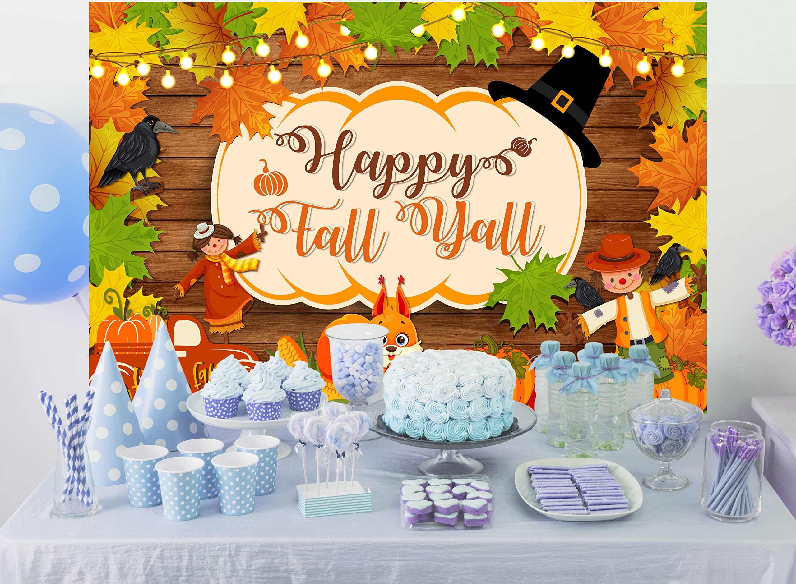 Happy Fall Y'all Backdrop,Fall Party Decorations Thanksgiving Party Backdrop Happy Fall Banner Party Supplies Photography Background