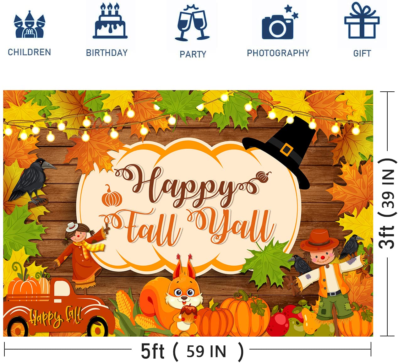 Happy Fall Y'all Backdrop,Fall Party Decorations Thanksgiving Party Backdrop Happy Fall Banner Party Supplies Photography Background