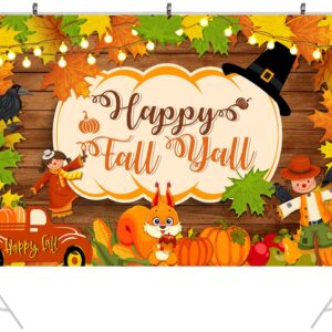 Happy Fall Y'all Backdrop,Fall Party Decorations Thanksgiving Party Backdrop Happy Fall Banner Party Supplies Photography Background