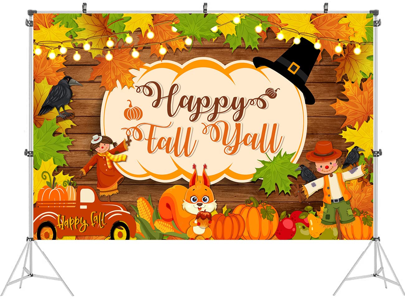 Happy Fall Y'all Backdrop,Fall Party Decorations Thanksgiving Party Backdrop Happy Fall Banner Party Supplies Photography Background