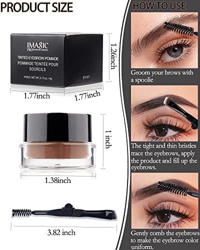 Eyebrow Pomade Waterproof, Tinted Brow Gel Cream with Brush, High-pigmented 24 Hour Wear, Smudge Proof &Sweat-proof, Super Creamy Eyebrow Pomade Filling & Shaping Brows for Women - Soft Brown