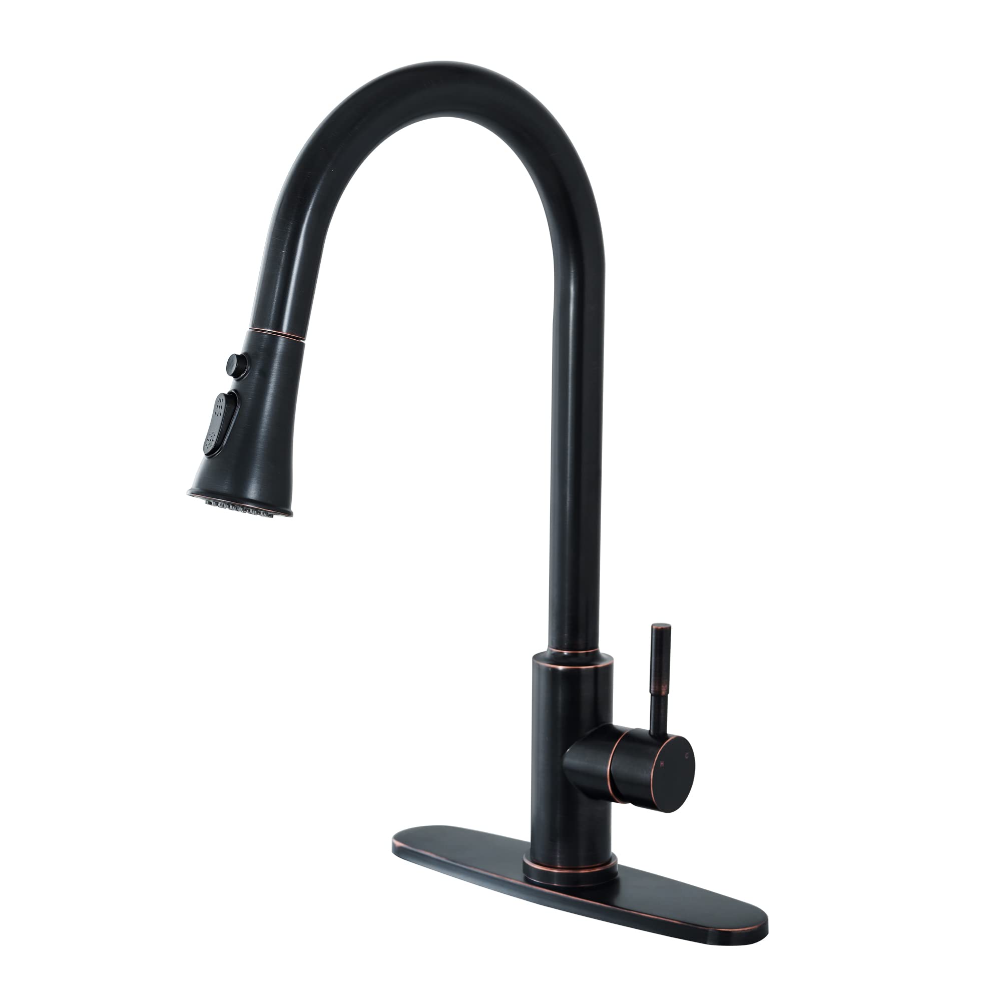 PHICHI Oil Rubbed Bronze Kitchen Faucet with Pull Down Sprayer, High Arc Stainless Steel Pull Out Single Handle 1 Or 3 Hole Sink Faucets with Deck Plate, Grifos De Cocina