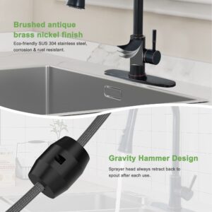 PHICHI Oil Rubbed Bronze Kitchen Faucet with Pull Down Sprayer, High Arc Stainless Steel Pull Out Single Handle 1 Or 3 Hole Sink Faucets with Deck Plate, Grifos De Cocina